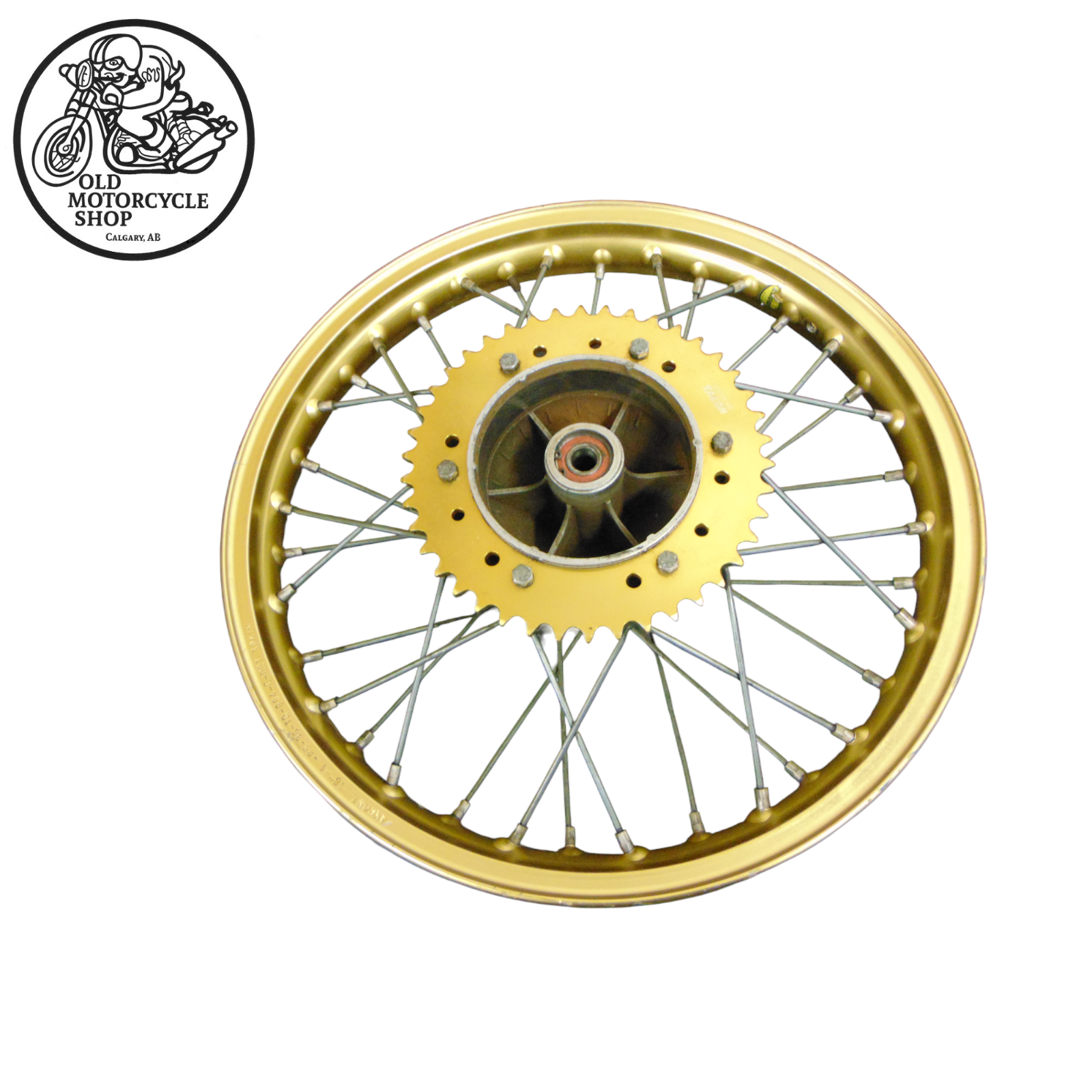 1985 CAN AM 240T TRIALS AKRONT GOLD REAR WHEEL 18 X 1.85 WITH REAR ...