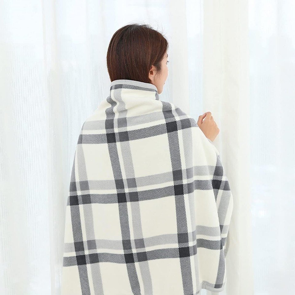 4-Way Large Checkered Flannel Blanket Shawl, Thick and Warm, 80x130cm ...