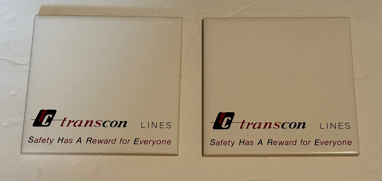 Vintage - 2 Transcon Lines Ceramic Coasters 4.4”x 4.4” Cork Bottom ...