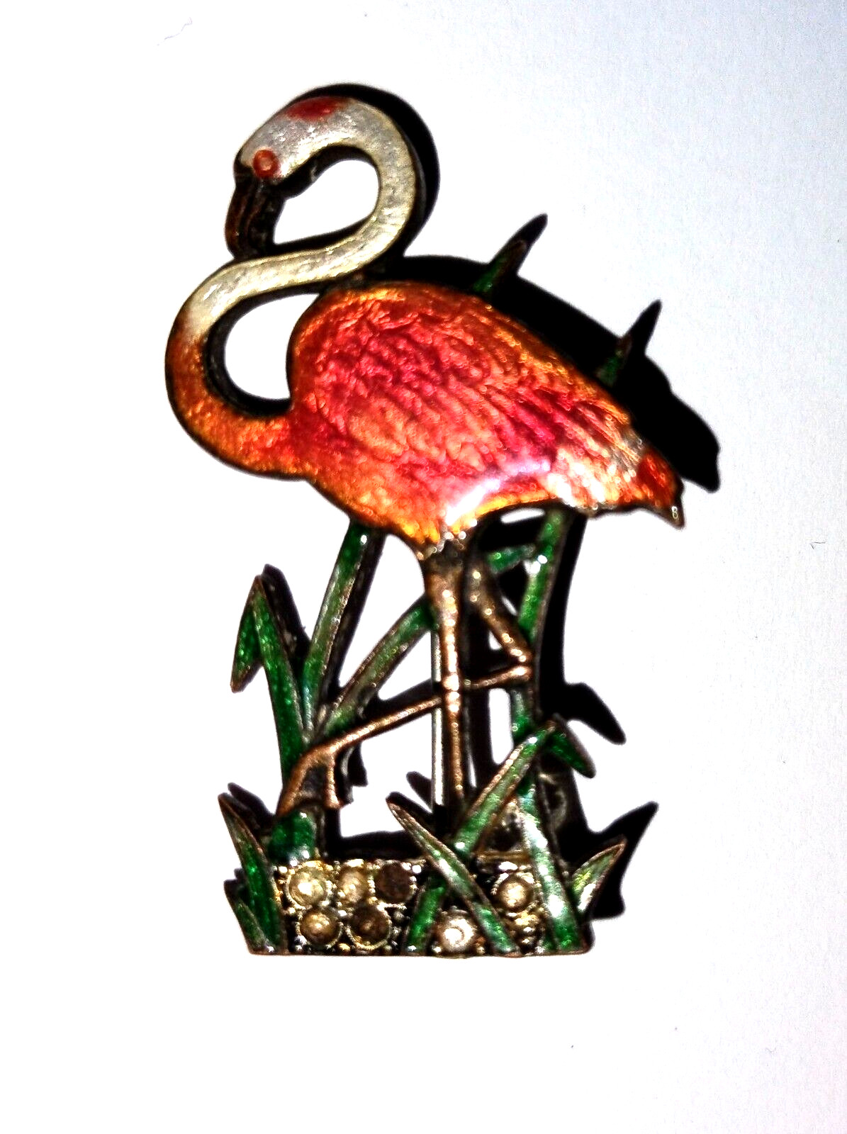 Antique Flamingo Guilloche Enamel Pin 1930s Florida S… - Gem