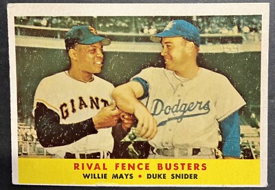 1958 Topps Baseball Card #436 Rival Fence Busters Willie Mays & Duke ...