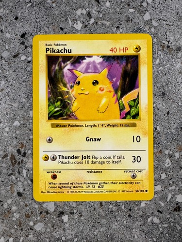 Pokemon TCG Cards SHADOWLESS Base Set Pikachu 58/102 Red Cheeks EXC ...