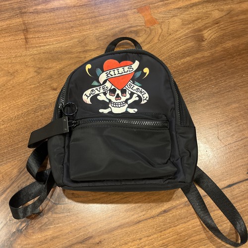 Y2K style Ed Hardy Mini Nylon Backpack Skull On Black “Love Kills ...