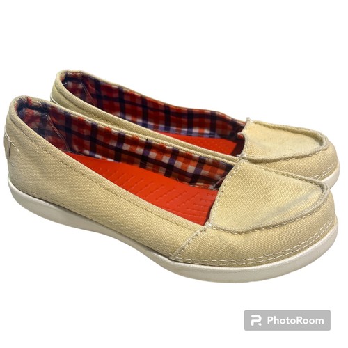 Crocs womens loafers khaki canvas comfy slip on shoes Melbourne II Size ...