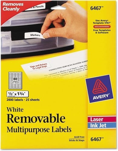 Removable ID Labels 1/2x1-3/4in labels Removable 80-up 25-sheets 2000 ...