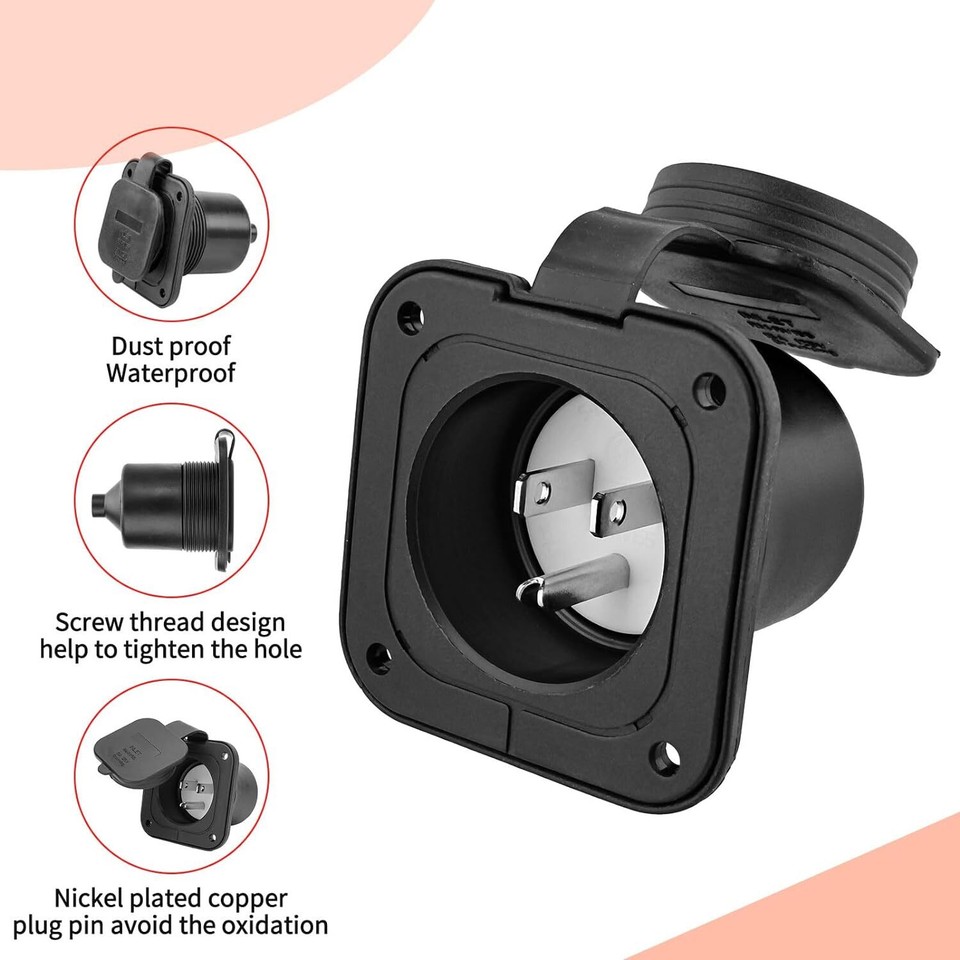 RV Electrical Adapter 15 Amp 15A 125V Recessed Male Outlet Waterproof ...