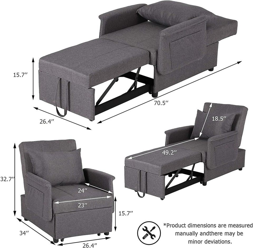 3-in-1 Sofa Bed Chair Modern Lounger Recliner Convertible Pull Out ...