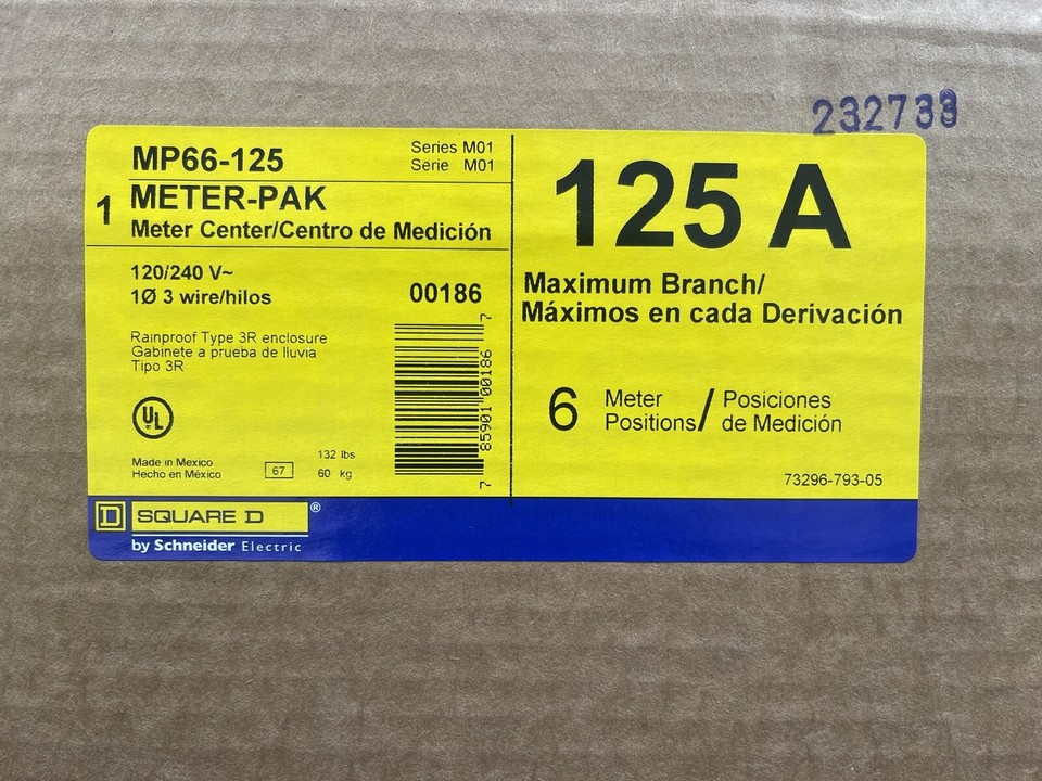 Square D MP66125 600 Amp w/6 Gang Position 125A Meter Pak OH/UG EUSERC ...