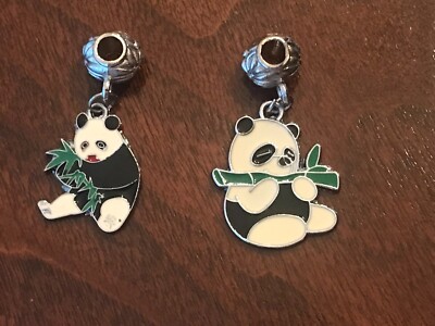 2 Silver and Enamel Dangling Panda Charms | eBay