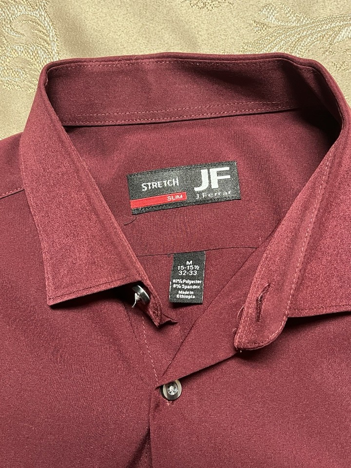 JF J. Ferrar Slim Stretch Button Down Men's Dress Shirt Maroon Size M ...