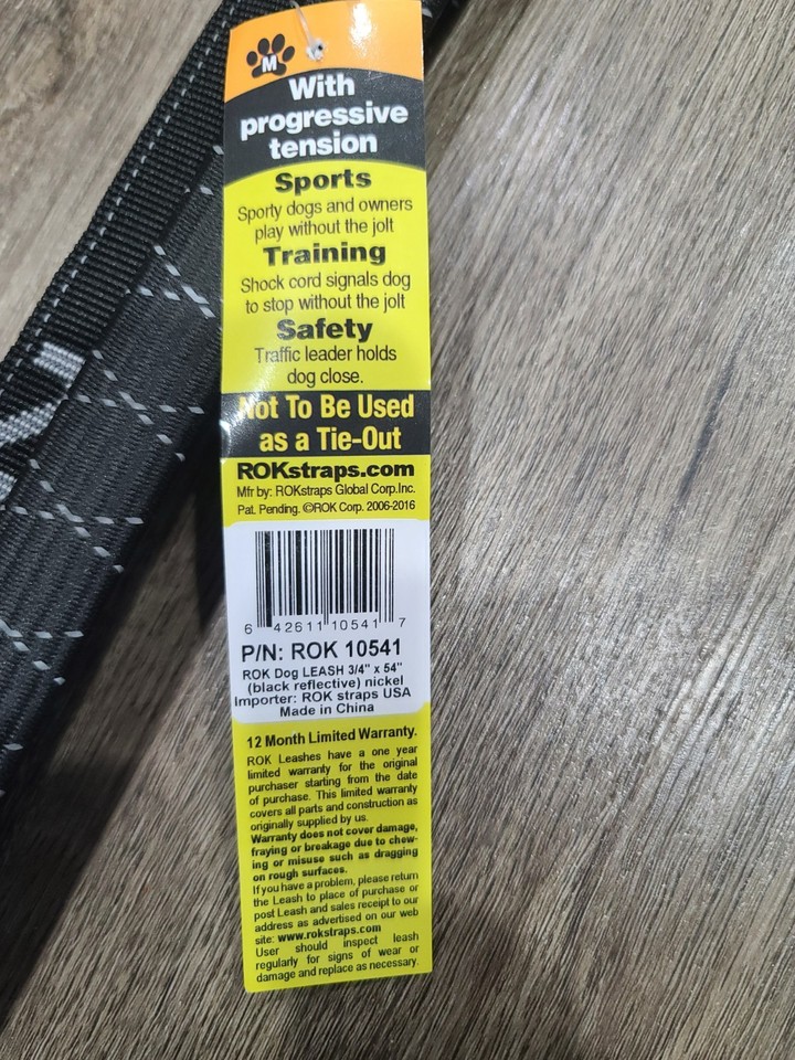Rok Straps stretch dog leash 30-60lb 54" reflective black NEW With TAGS ...