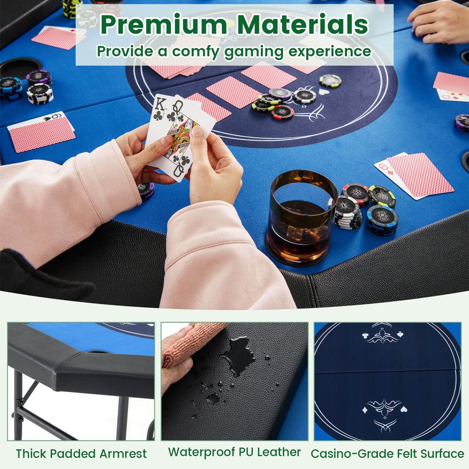 48" Foldable Poker Table for 8 Players Portable Blackjack Texas Hold’em ...