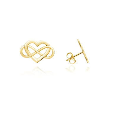 Yellow Gold Infinity Heart Stud Earrings | eBay