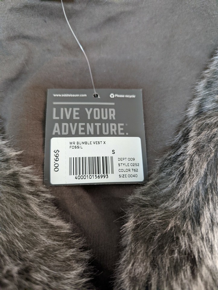 Eddie Bauer Women's Faux Fur Bumble Vest X Fossil Size Small - Grey ...