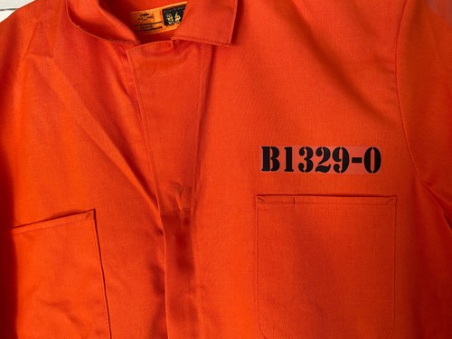 CUSTOM PRINTED Jail Inmate Prisoner Orange Jumpsuit Costume Halloween ...
