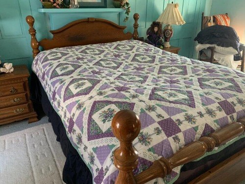 Vintage Quilt Cheater Print Whole Cloth Lavender Florals 78"X 88" | eBay