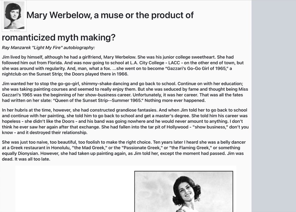 Mary Werbelow Jim Morrison’s Muse The Doors Inspiration Pinup ...