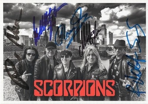 Scorpions by five members- Hand Signed 6 x 8.4 Photo Autograph German ...