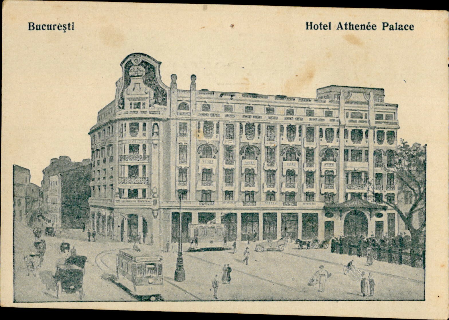 GAB153 romania bucuresti athenee palace hotel old tramways trams cars ...
