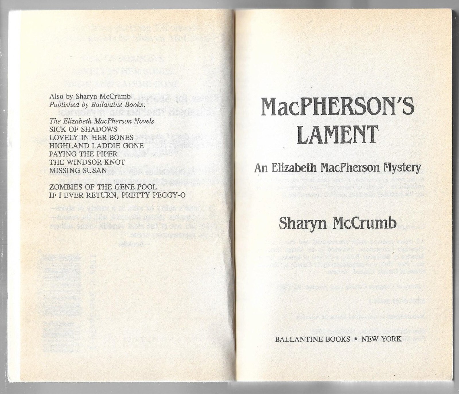 MacPherson’s Lament, An Elizabeth MacPherson Mystery, Sharyn McCrumb ...
