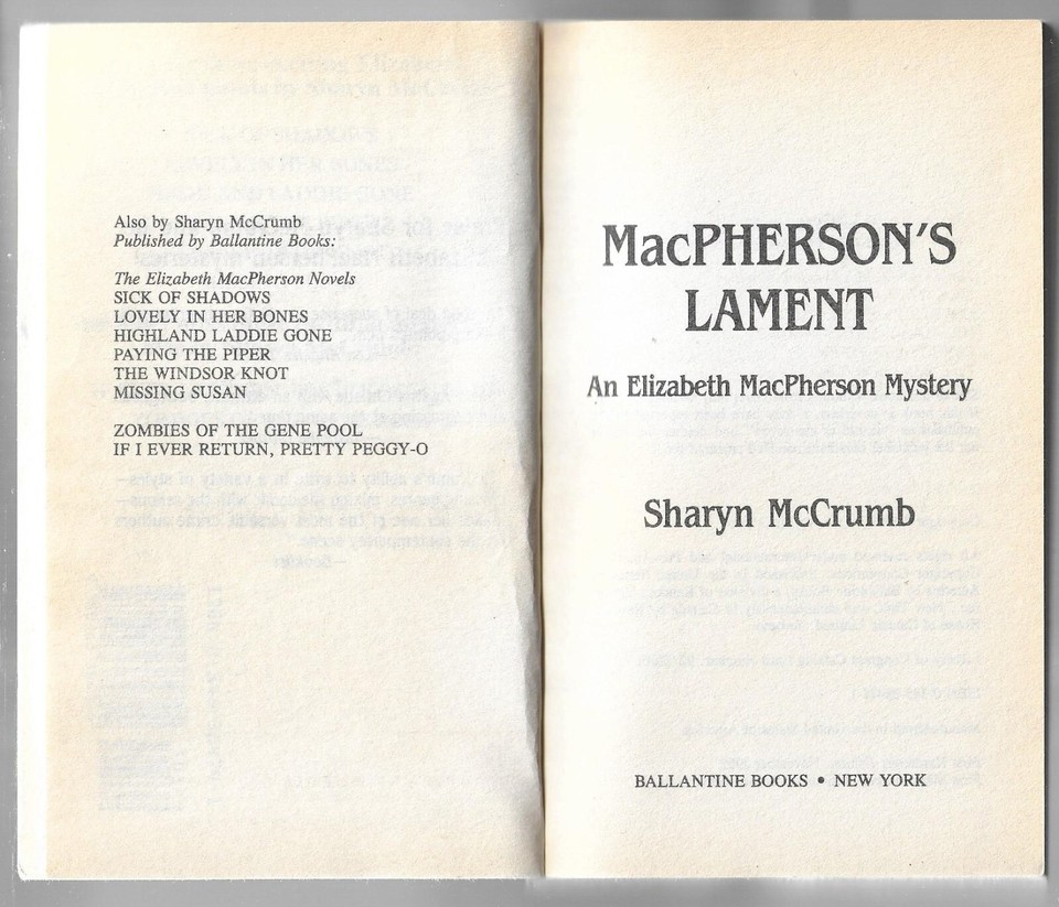 MacPherson’s Lament, An Elizabeth MacPherson Mystery, Sharyn McCrumb ,1992, PB. | eBay