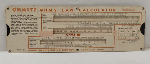 RARE Vintage 1949 Ohmite Parallel Resistance Calculator, Ohm's Law ...