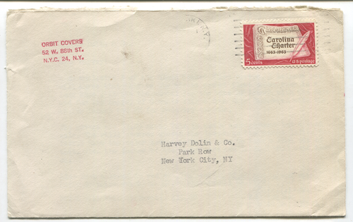 1963 Orbit Cover – Carolina Charter 5¢ Stamp, US Commemorative ...