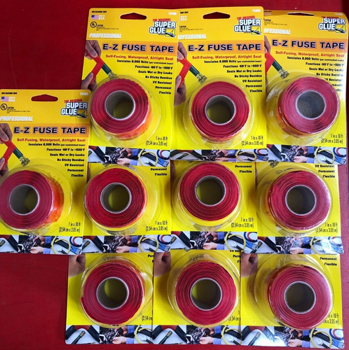 10 ROLLS SUPER GLUE E-Z SELF-FUSING TAPE 1" x 10ft. RED WATERPROOF ...