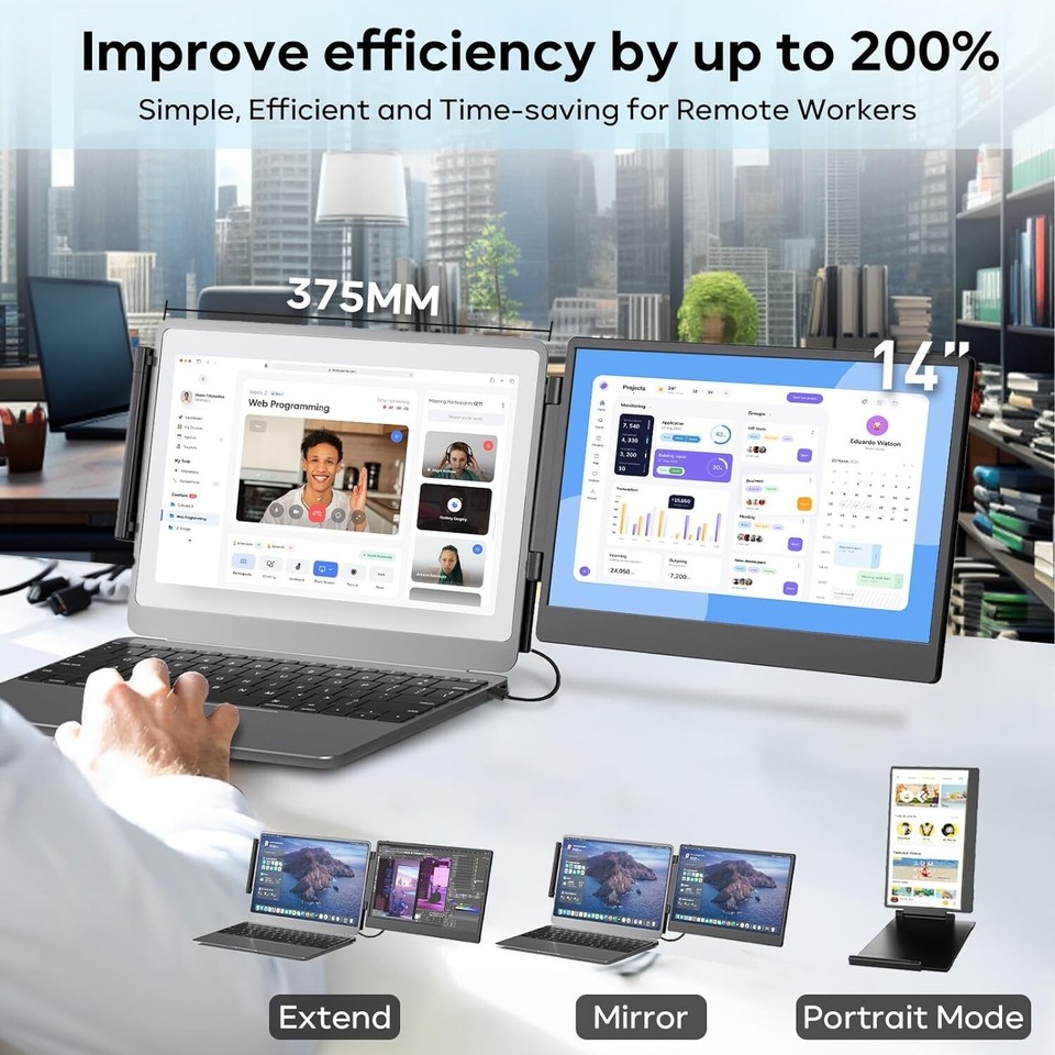 Portable Laptop Screen Monitor Extender - 14" 1080P FHD Portable ...