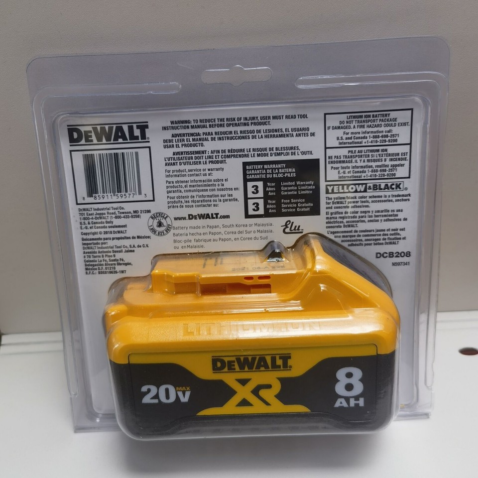 2 New Dewalt DCB208 20V Max XR 8.0Ah Lithium Ion Batteries Li-ion ...