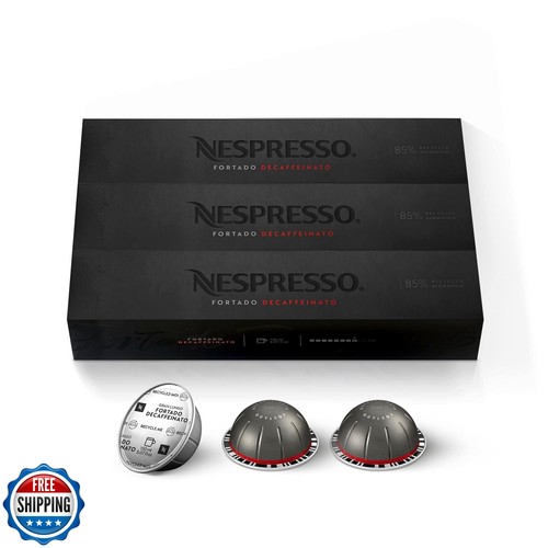 Nespresso Capsules Vertuo, Fortado Decaffeinato, Gran Lungo, 30-Count ...