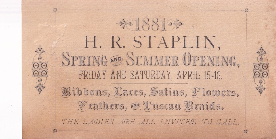 1800s Victorian Trade Card - H R Staplin -Ribbons Laces Satins | eBay