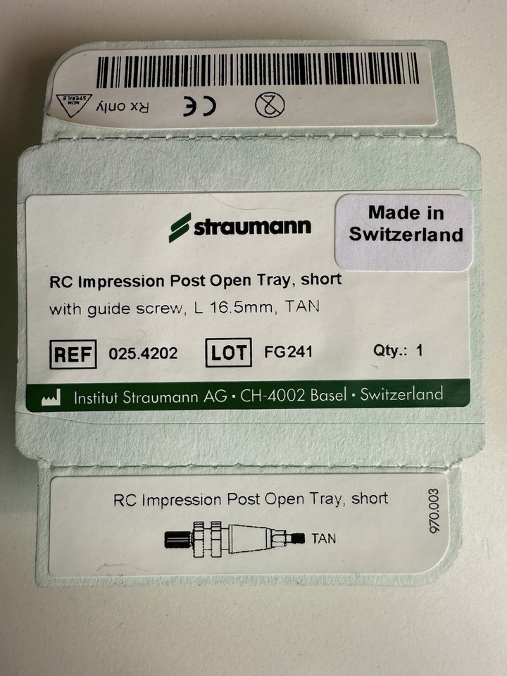 STRAUMANN RC IMPRESSION POST OPEN TRAY,SHORT - WITH GUIDE SCREW, L 16 ...