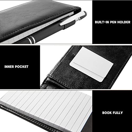 10 Pcs Mini Pocket Notebook Set with Leather Pocket Notepad Holder and ...