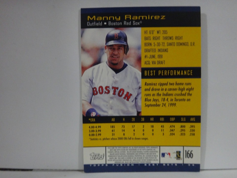 2001 Topps Fusion Baseball Card #166 Manny Ramirez Sox BB | eBay