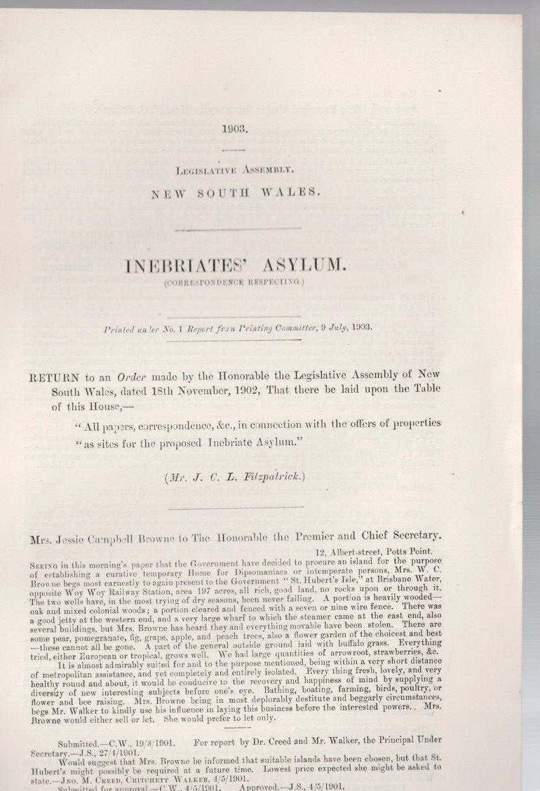 AUS PARLIAMENT PAPERS ,NSW 1903 , INEBRIATES ASYLUM | eBay UK