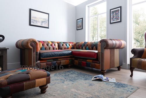 Bespoke Irvine Patchwork Leather Button Back Chesterfield Corner Sofa ...