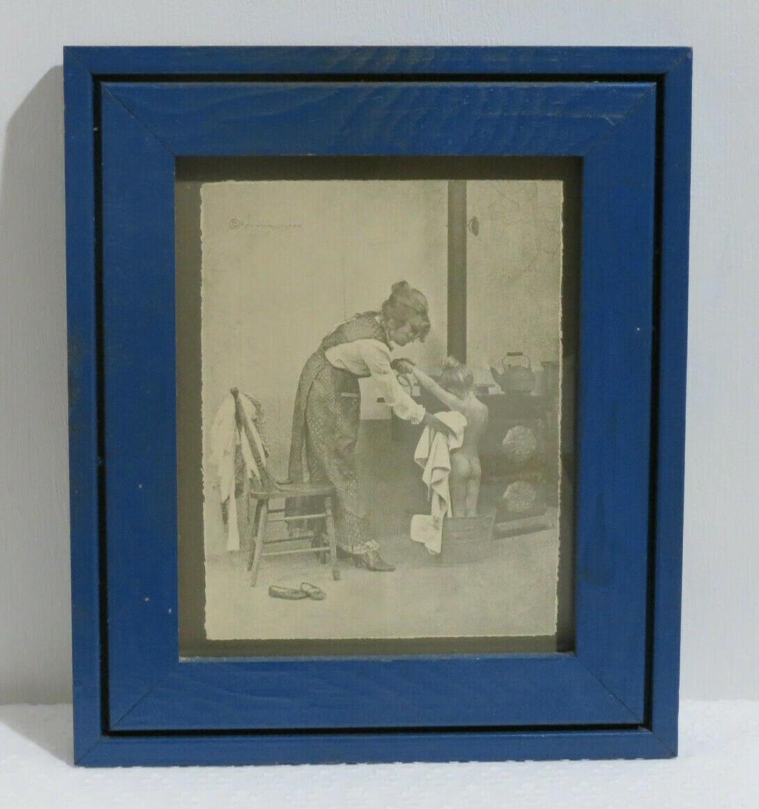 R Hendrickson Kitchen Tub Bathing Print Blue Wood Frame Vintage ...