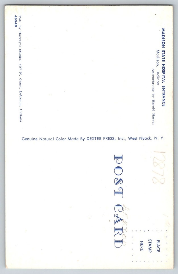 Postcard Madison State Hospital Entrance Madison Indiana Chrome ...