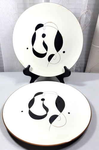 TWO-12" Stangl Pottery Lyric Abstract Black White Serving Platters AS ...