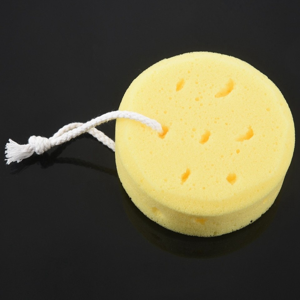 4X Yellow Round Bath Body Shower Soft Sponge W Hanging Loop M7J29899 ...