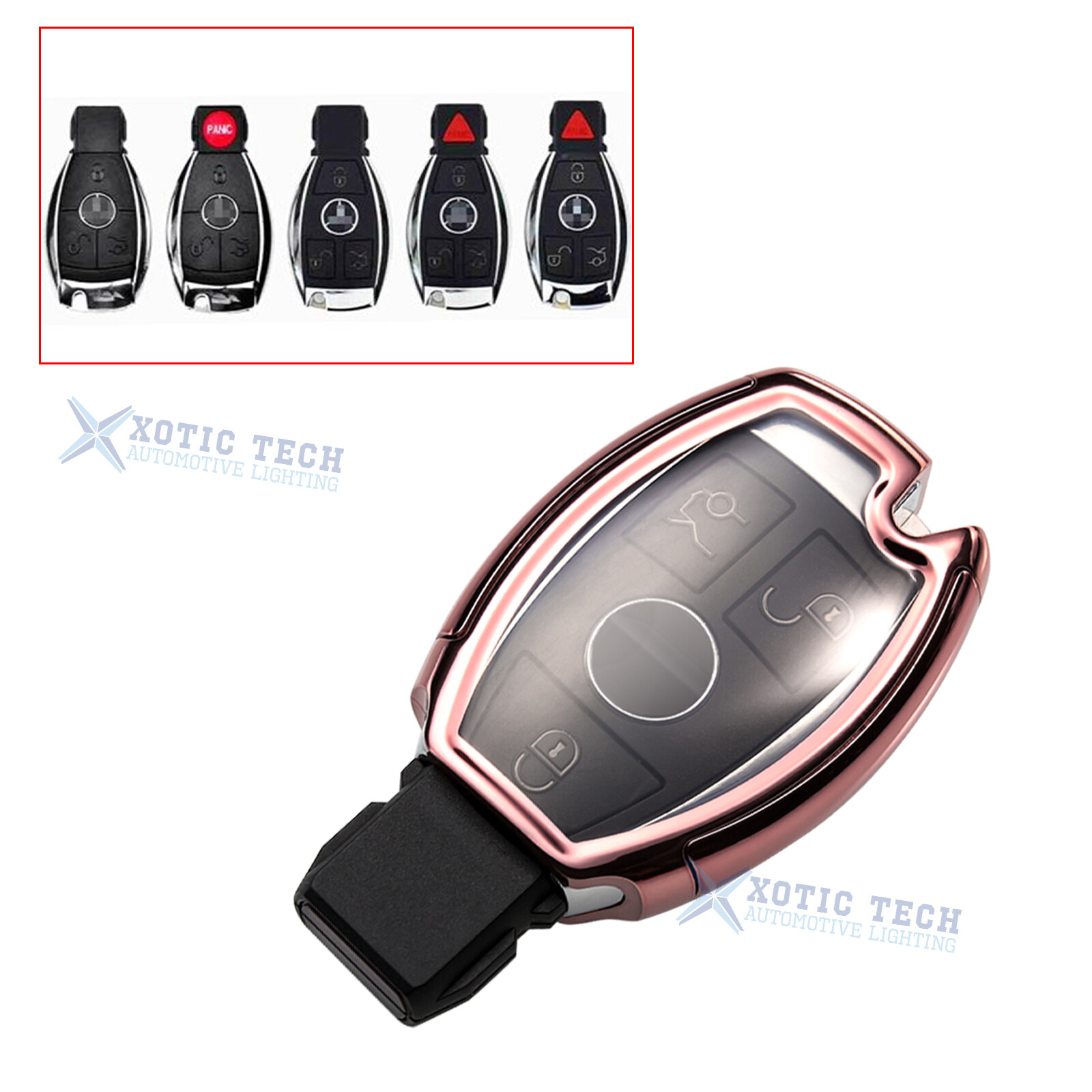 Full Seal TPU Rose Gold Remote Key Fob Shell Fit Mercedes-Benz C250 CLA ...