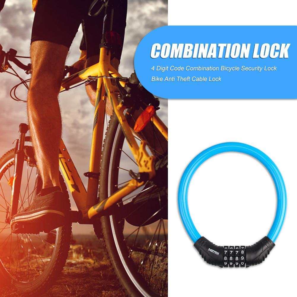 4 Digit Combination Bicycle Security Lock Anti Theft Cable Lock (Blue ...