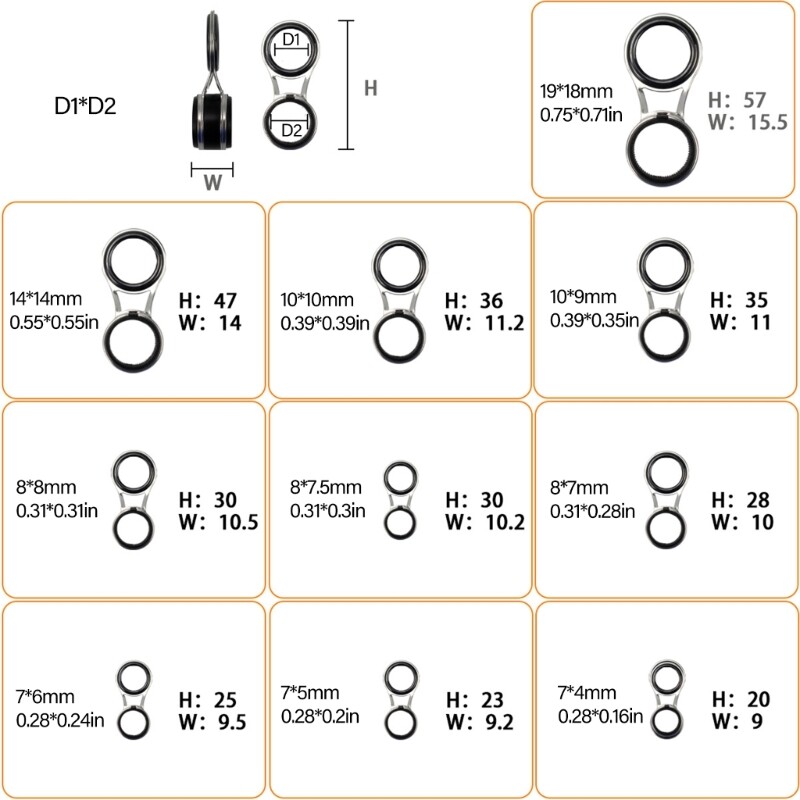 10Pcs Fishing Rod Tip Eye Repair Kits 10 Size Fishing Rod Tip ...