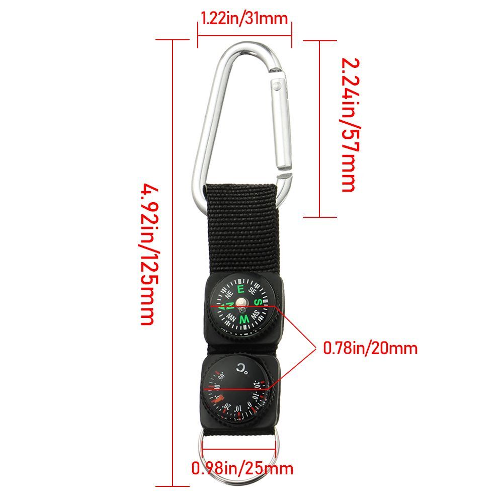 Hiking W Keychain Mini Carabiner Hanger Key Ring Compass Thermometer ...