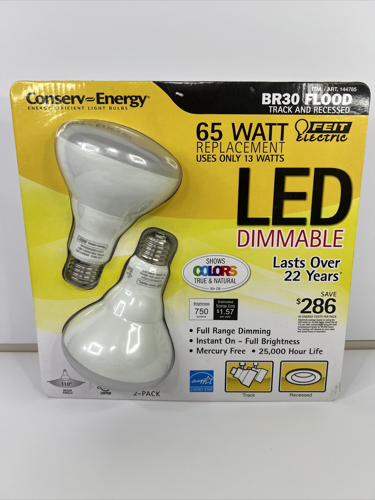 65 Watt LED BR30 Flood Track & Recessed FEIT Electric Dimmable Light ...