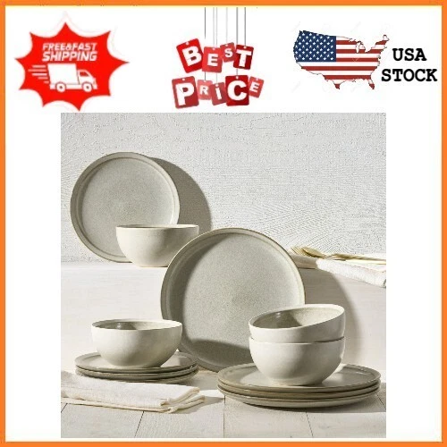 Better Homes and Gardens Banks Cream 12-Piece Stoneware Dinnerware Set ...