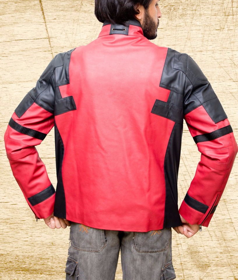 Deadpool Synthetic Leather Jacket Red and Black Handmade Red Leather ...