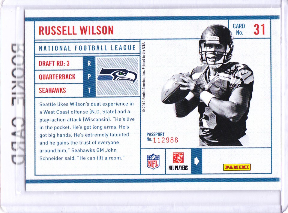 RUSSELL WILSON Prestige NFL PASSPORT RC Football ROOKIE CARD Seattle ...
