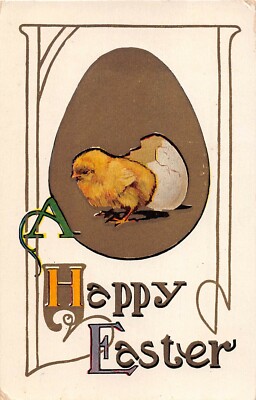 1910 Art Nouveau Easter Postcard of Cute Chick Hatching - Series No. 77 ...
